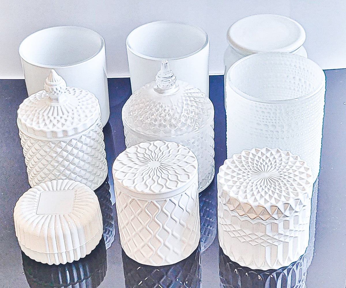 White glass jars, containers and vessels for candle making ...